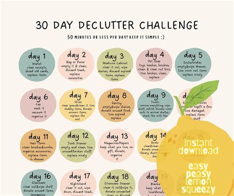 30 Day Declutter Challenge Printable Home Organizing Easy Declutter Checklist Organizing