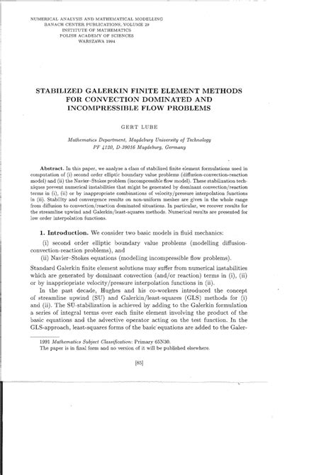 PDF Stabilized Galerkin Finite Element Methods For Convection Dominated And Incompressible