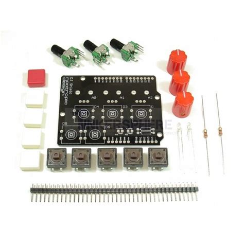 1799 Dj Shield Kit For Arduino 5 Buttons 3 Pots And 2 Leds