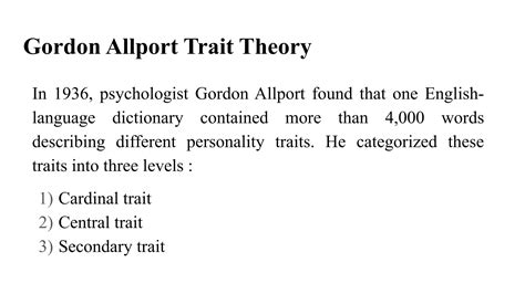 Gordon Allport Trait Theory Of Personality Pptx Mental Health