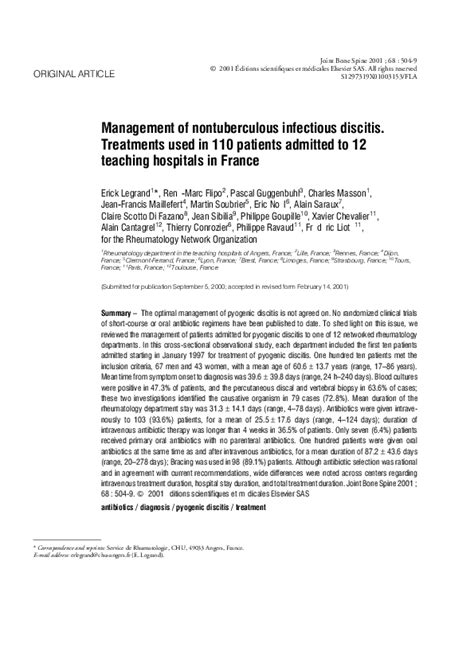 Pdf Management Of Nontuberculous Infectious Discitis Treatments Used In 110 Patients Admitted