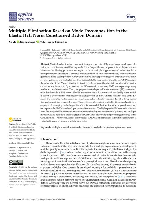 Pdf Multiple Elimination Based On Mode Decomposition In The Elastic