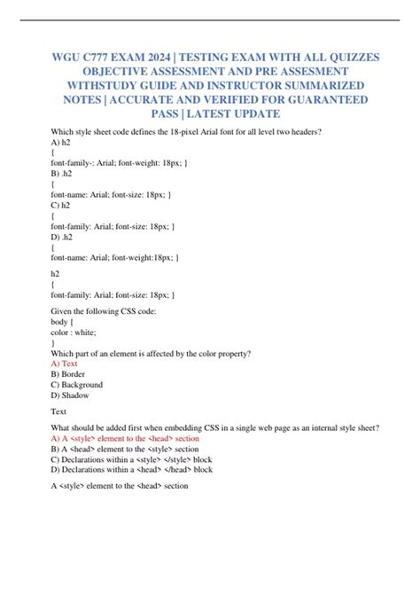 WGU C777 EXAM 2024 TESTING EXAM WITH ALL QUIZZES OBJECTIVE ASSESSMENT AND PRE ASSESMENT