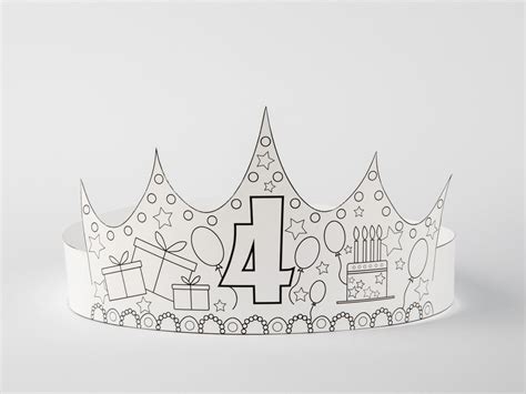 Printable Birthday Number Paper Crown 4th Birthday Coloring File Party