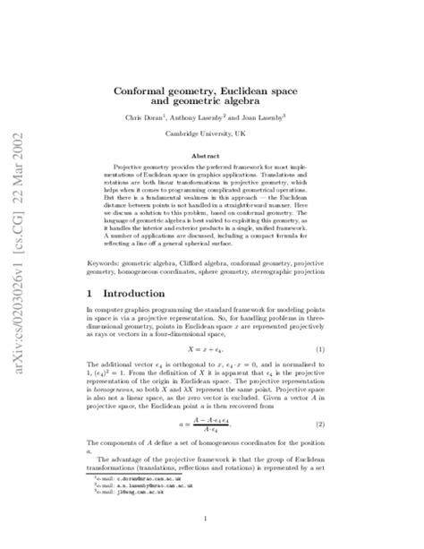 Pdf Conformal Geometry Euclidean Space And Geometric Algebra