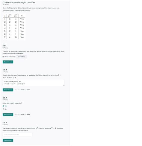 Q3 Hard Optimal Margin Classifier 28 Points Given The