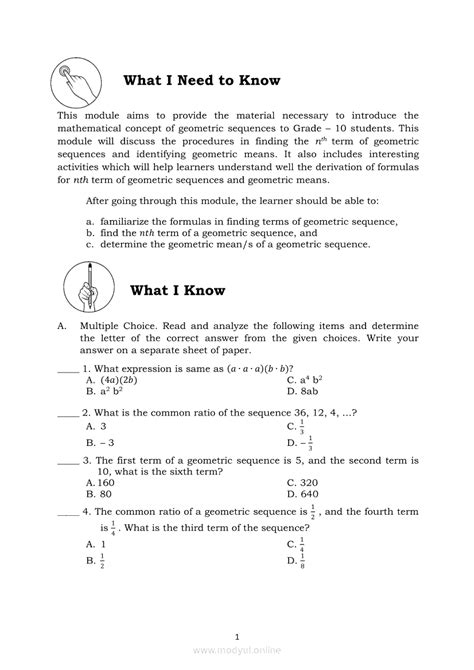 math 10 module 6 finding the nth term of a geometric sequence and