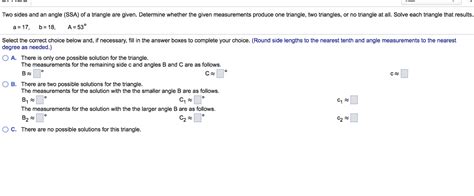 solved two sides and an angle ssa of a triangle are given