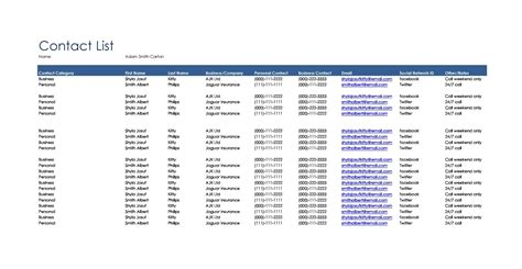 Excel Contact List Template