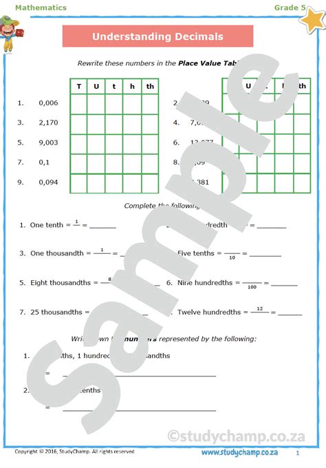 Grade Mathematics Workbook Decimal Fractions