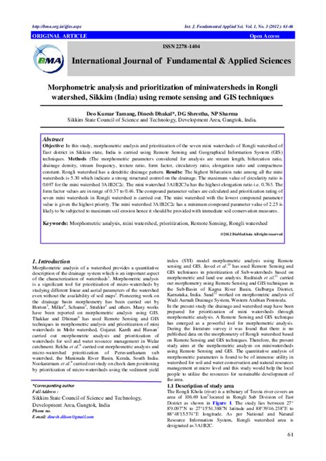 Pdf Morphometric Analysis And Prioritization Of Miniwatersheds In Rongli Watershed Sikkim