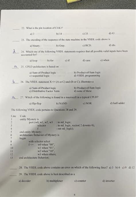 Solved The Following Vhdl Code Pertains To Questions 19