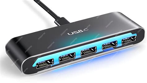 Usbc Hub With Multiple Ports And Blue Led Lighting Premium Ai Generated Image