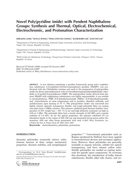 Pdf Novel Polypyridine Imide With Pendent Naphthalene Groups Synthesis And Thermal Optical
