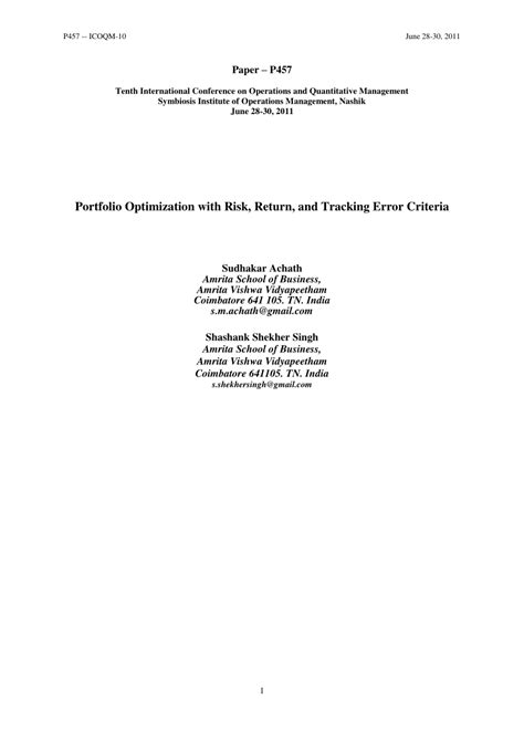 Pdf Portfolio Optimization With Mean Variance And Tracking Error