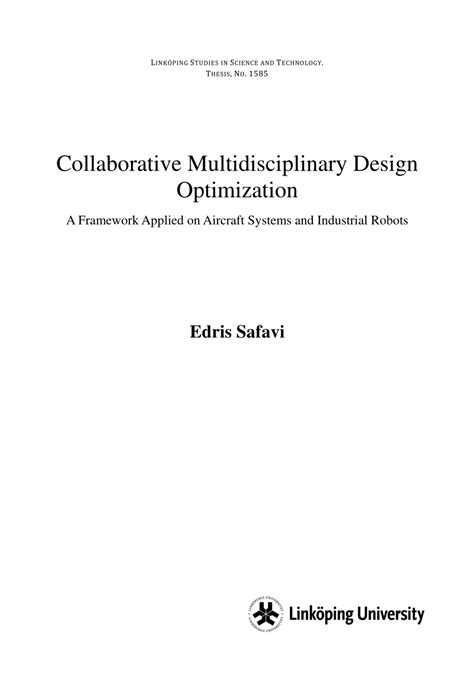 Pdf Collaborative Multidisciplinary Design Optimization A Framework Applied On Aircraft