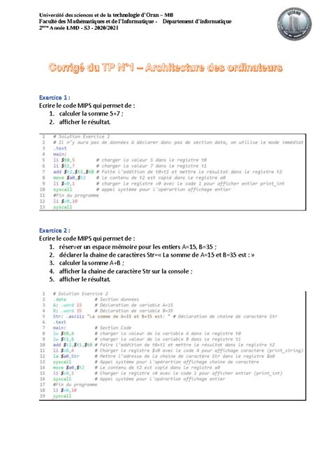 Corrigé TP1 AO SOLUTION TP 1 Université des sciences et de la technologie dOran MB
