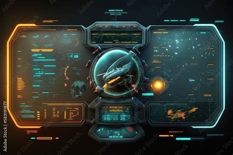 User Interface Or GUI Of Sci Fi Space Game HUD Shuttle Spacecraft Digital Screen Interface