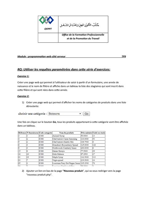 Tp 9 Php Des Exercices Pour Faire Entrainer Module Programmation Web Côté Serveur Tp Rq