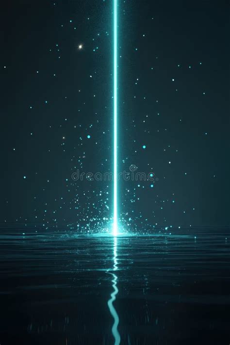 Futuristic Light Beam Reflecting On Water Surface In Dark Abstract Background Stock Image