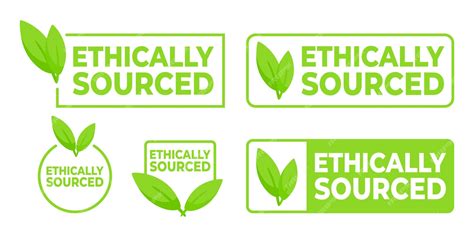 Premium Vector Set Of Green Ethically Sourced Labels With Leaf Icons