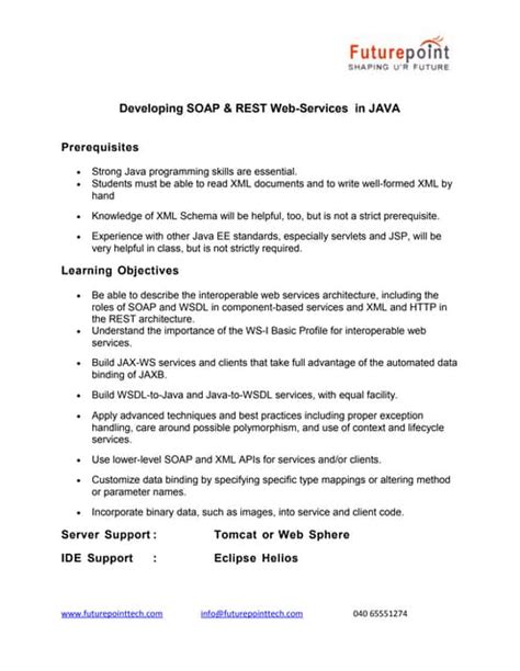 Java Web Services Soap Rest Training From Hyderabad Doc