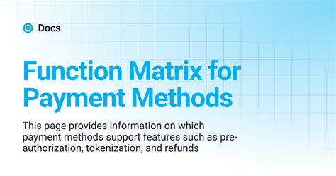 Function Matrix For Payment Methods Docs