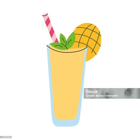 빨대와 민트 장식이 있는 유리에 망고 음료의 벡터 그림 평면 만화 스타일 여름에 딱 맞는 다채롭고 상쾌한 음료 건강한 트로피컬