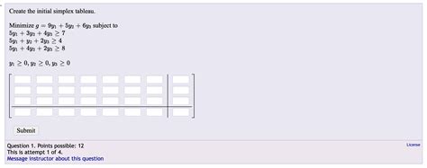 Solved Create The Initial Simplex Tableau Minimize G 9y1