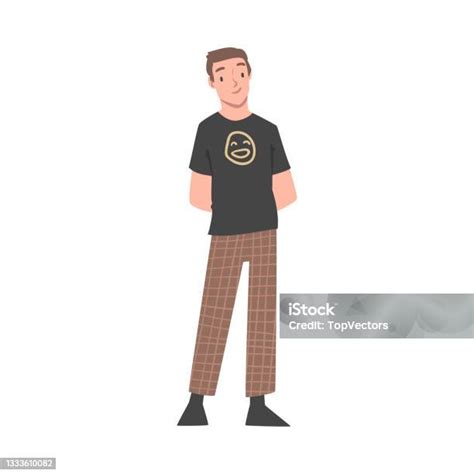 웃는 얼굴느낌 의향과 높은 영혼 벡터 일러스트와 함께 서 있는 긍정적인 남자 캐릭터 개념에 대한 스톡 벡터 아트 및 기타 이미지 개념 긍정적인 감정 표현 남자