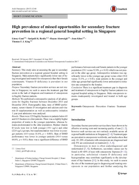 Pdf High Prevalence Of Missed Opportunities For Secondary Fracture