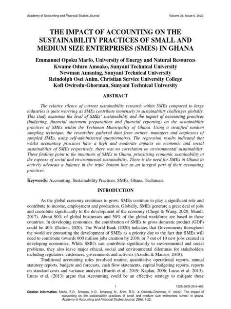 Accounting Practices And Sustainability Of Small And Medium Size Enterprises Smes In Ghana 1528