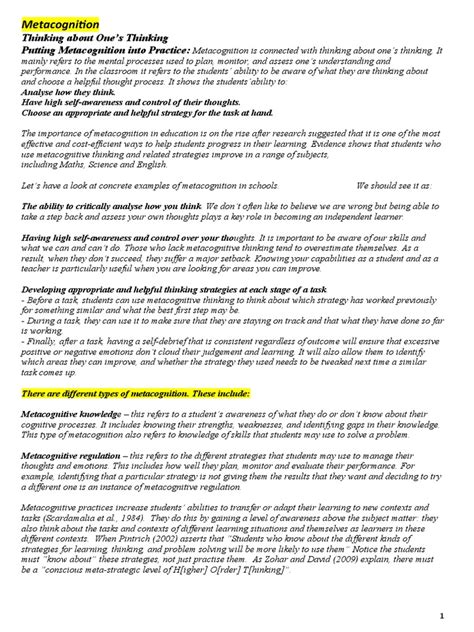 Metacognition | PDF | Metacognition | Learning