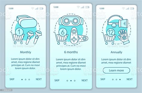 Vr 게임 가입 온보딩 모바일 앱 페이지 화면 벡터 템플릿 3에 대한 스톡 벡터 아트 및 기타 이미지 3 6 가상현실 Istock