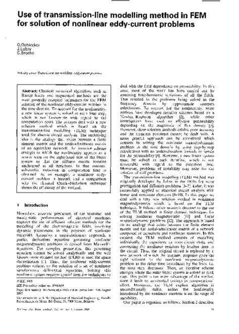 Pdf Use Of Transmission Line Modelling Method In Fem For Solution Of Nonlinear Eddy Current