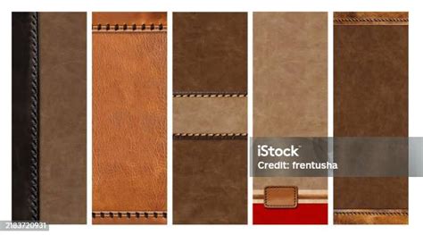 수평 또는 수직 가죽 배경 세트 꼰 테두리 및 금속 리벳이 있는 장식 벨트 가죽 질감과 꼰 가장자리가 있는 배너 모음 텍스트 공간 복사 0명에 대한 스톡 사진 및 기타