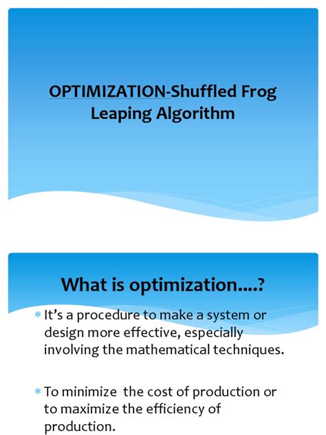 optimization shuffled frog leaping algorithm pdf mathematical