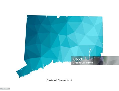 코네티컷 주 의 단순화 된 파란색지도의 실루엣벡터 격리 그림 아이콘 다각형 기하학적 스타일입니다 흰색 배경 로우 폴리곤 모델링에 대한 스톡 벡터 아트 및 기타 이미지