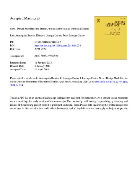 Pdf Novel Design Model For The Stator Currents Subsystem Of Induction Motors Eduardo Liceaga