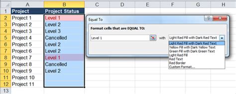Conditional Formatting And Drop Down Menus