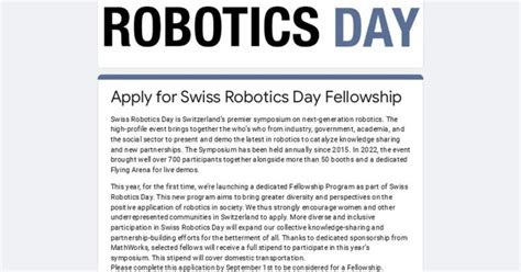 Patrick Meier Phd On Linkedin Apply For Swiss Robotics Day Fellowship