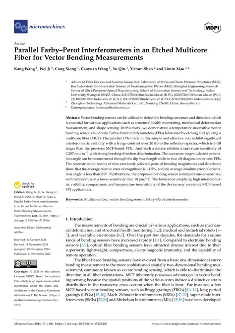 Pdf Parallel Farby Perot Interferometers In An Etched Multicore Fiber For Vector Bending