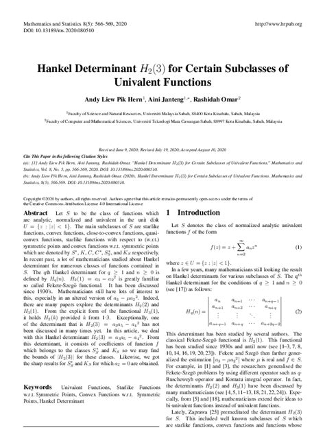 Pdf Hankel Determinant H 2 3 For Certain Subclasses Of Univalent Functions