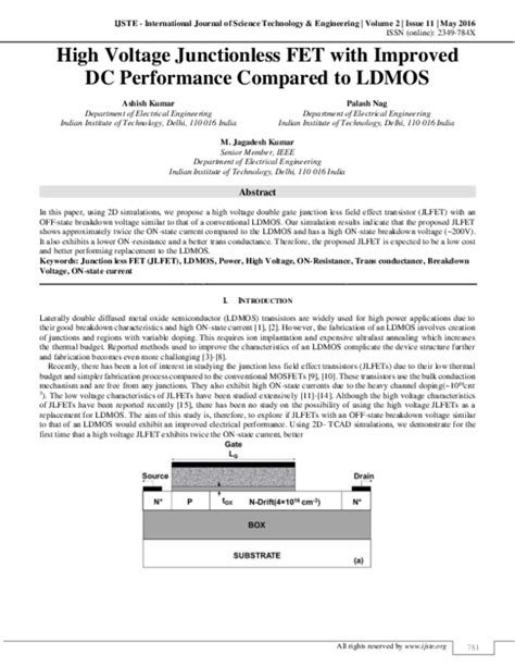Pdf High Voltage Junctionless Fet With Improved Dc Performance Compared To Ldmos