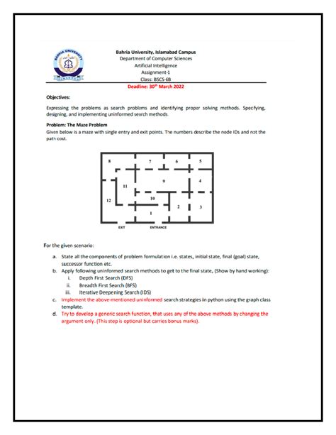 Artificial Intelligence Assignment 1 Part A State All The Components