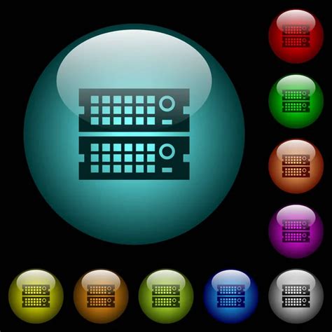 Print Icons Color Illuminated Spherical Glass Buttons Black Background