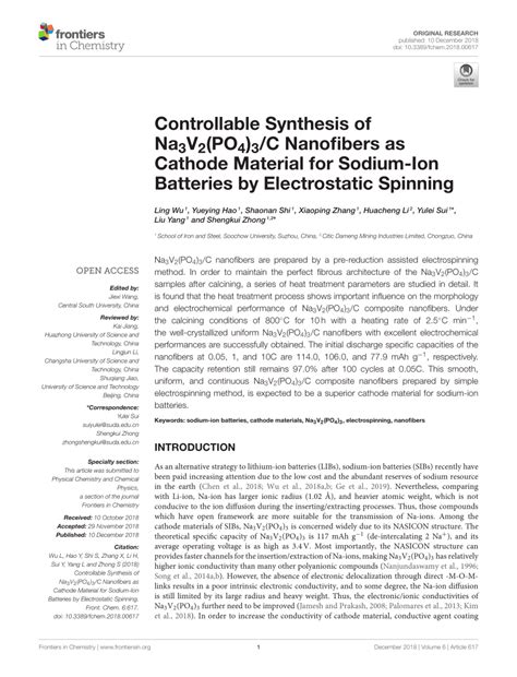 Pdf Controllable Synthesis Of Na3v2po43c Nanofibers As Cathode