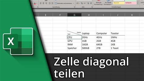 Excel Zelle Diagonal Teilen Mit Zwei Texten Beschriften Tutorial