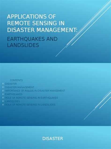 Applications Of Remote Sensing In Disaster Management Earthquakes And Land Slides Pdf