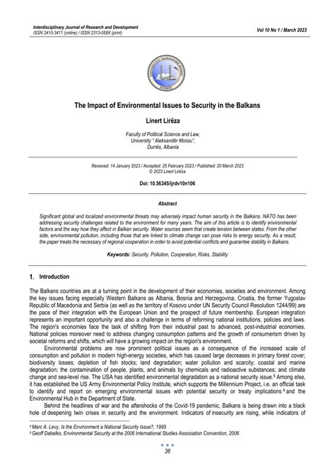 (PDF) The Impact of Environmental Issues to Security in the Balkans